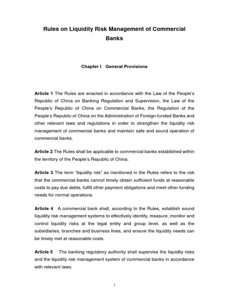 Liquidity Risk Management Rules for Banks | PDF | Liquidity Risk | Banks