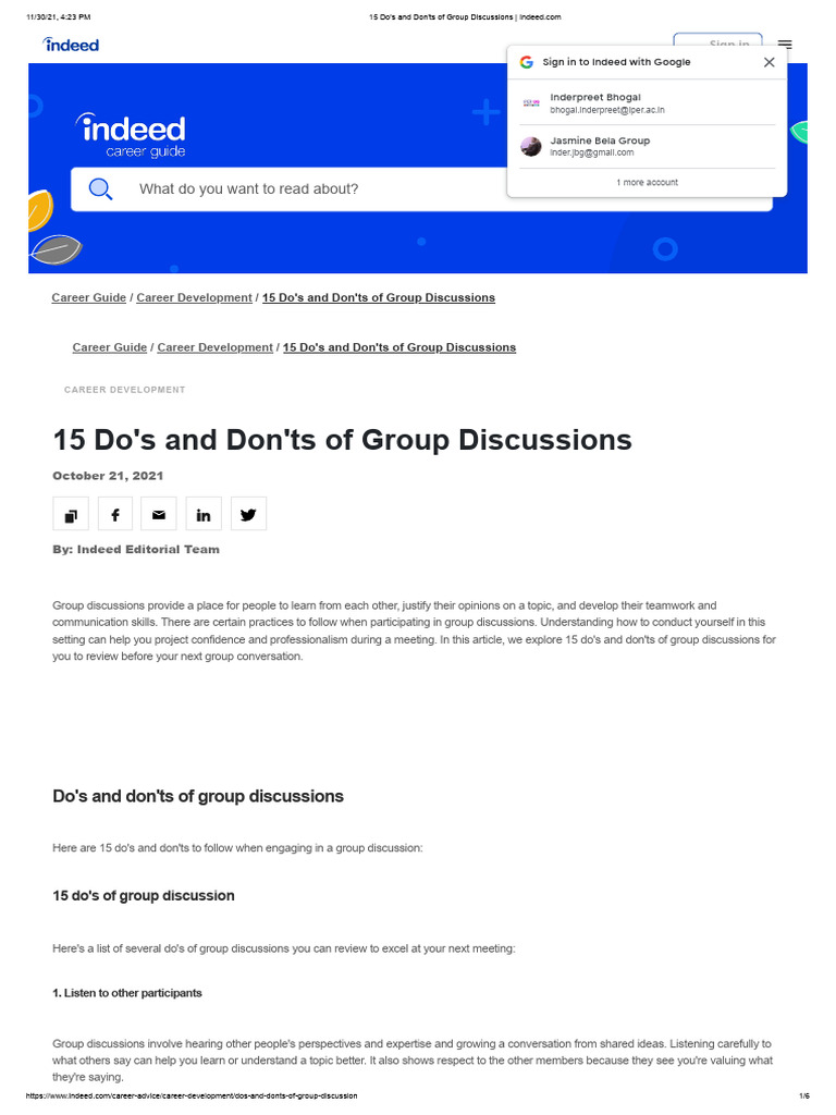 Group Discussion Do's and Don'ts Guide | PDF | Body Language | Conversation
