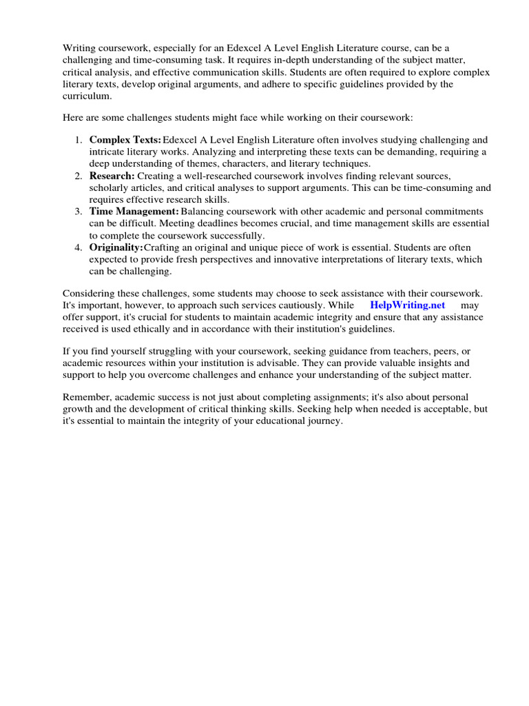 Edexcel A Level English Literature Coursework Examples | PDF | Facebook ...