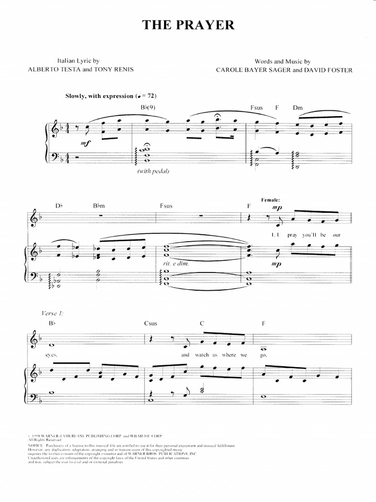 The Prayer Lyrics and Sheet Music | PDF