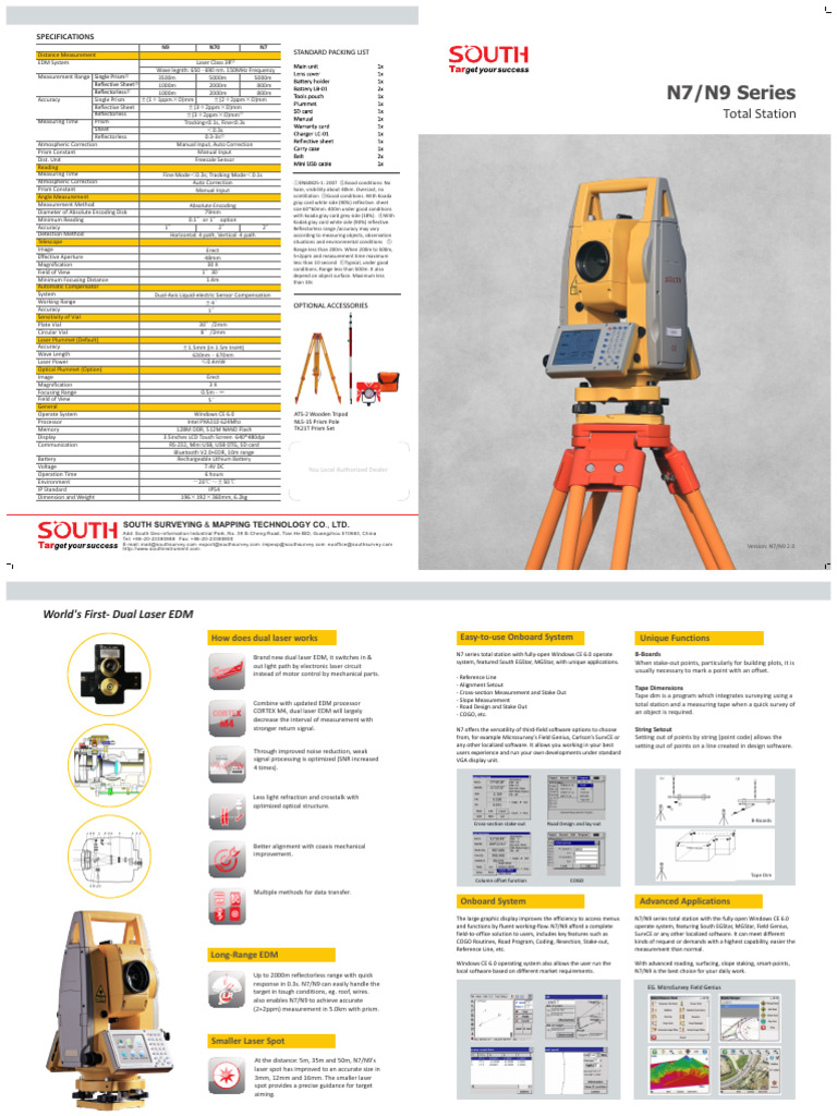 N7/N9 Total Station Specifications | PDF | Electronics | Optical Devices