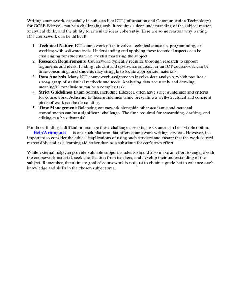 Ict Coursework Gcse Edexcel Pdf Educational Technology