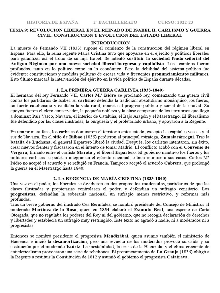 Resumen Tema 9 Reinado De Isabel Ii Pdf España Gobierno De España