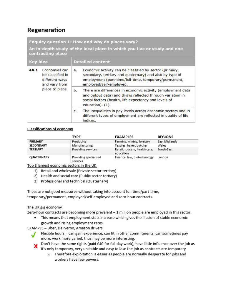 Edexcel Alevel Geography - Regeneration Revision Notes | PDF | Cost Of ...