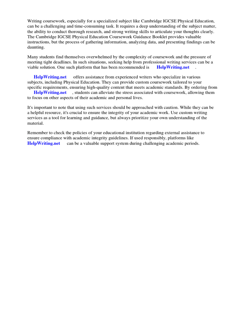 Cambridge Igcse Physical Education Coursework Guidance Booklet | PDF ...