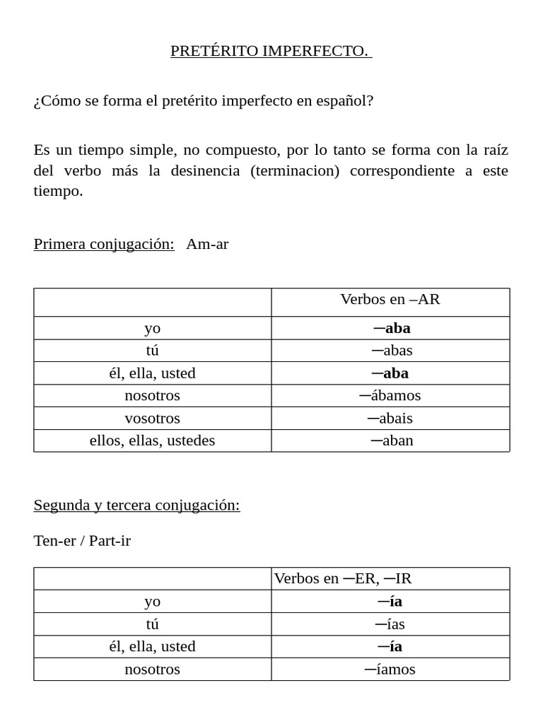 Formación y uso del pretérito imperfecto | PDF
