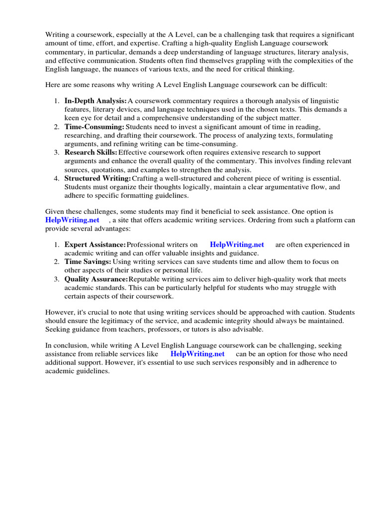 A Level English Language Coursework Commentary Examples | PDF | Essays ...