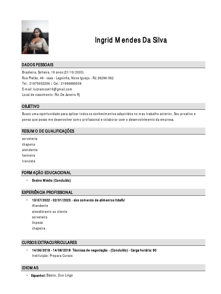 CV Ingrid Mendes Da Silva | PDF