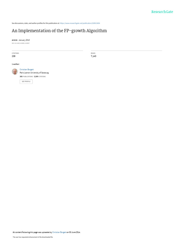 An Implementation Of The Fp Growth Algorithm Pdf Pointer Computer Programming Data 6122