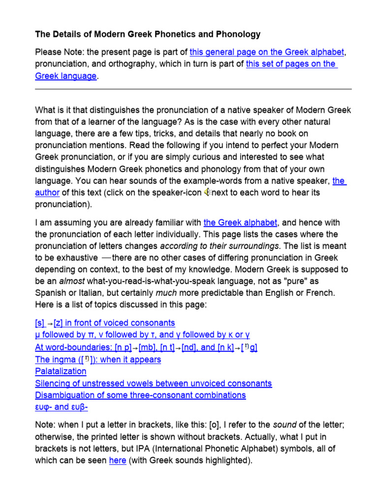 The Details of Modern Greek Phonetics and Phonology | Download Free PDF ...