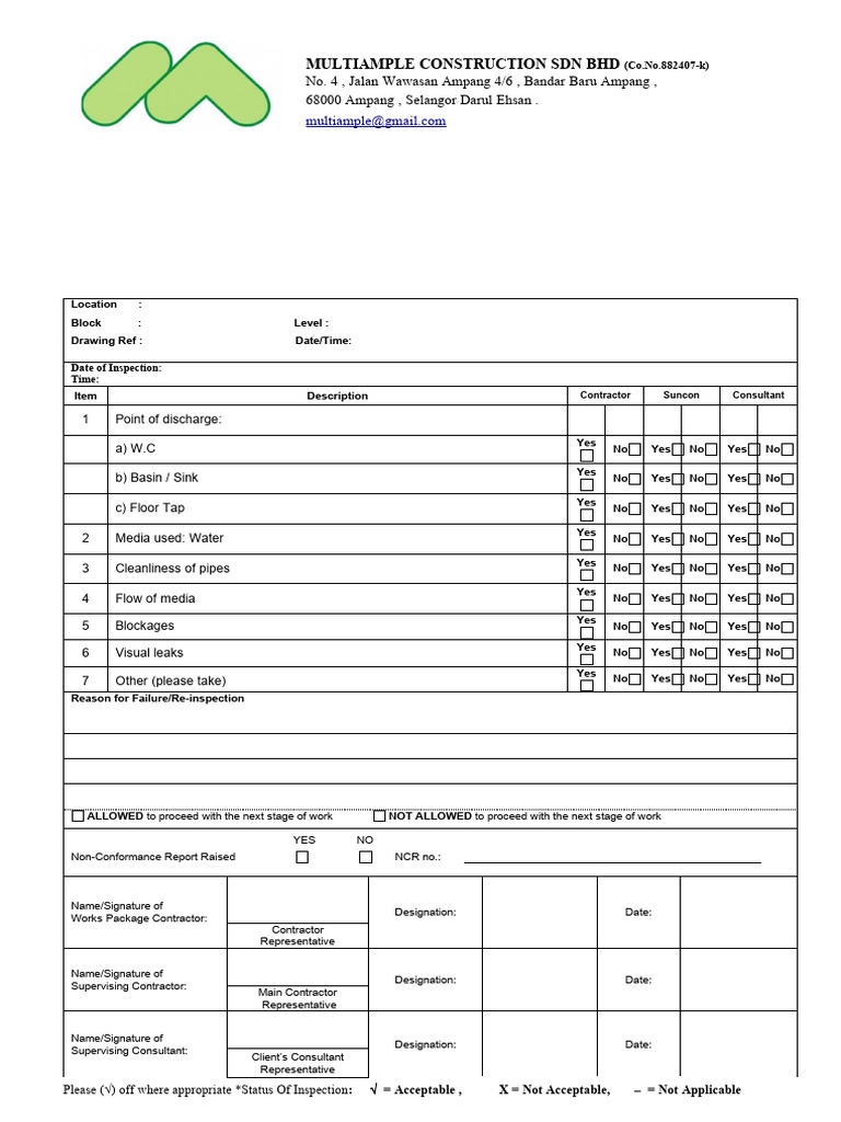04 - Inspection Checklist - Flow Test Checklist For UPVC Pipe and ...