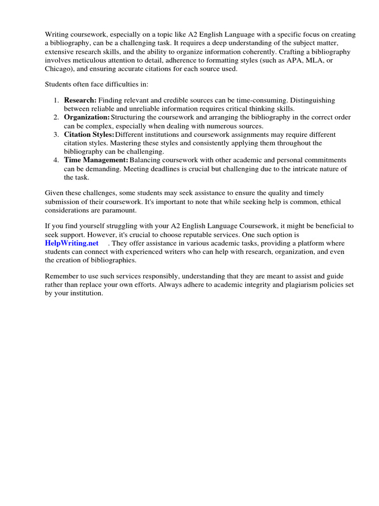 A2 English Language Coursework Bibliography | PDF | Citation | Gce ...