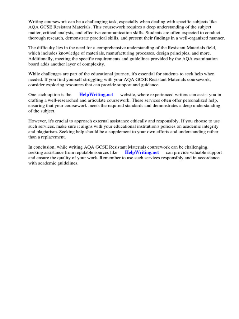 Aqa Gcse Resistant Materials Coursework | PDF