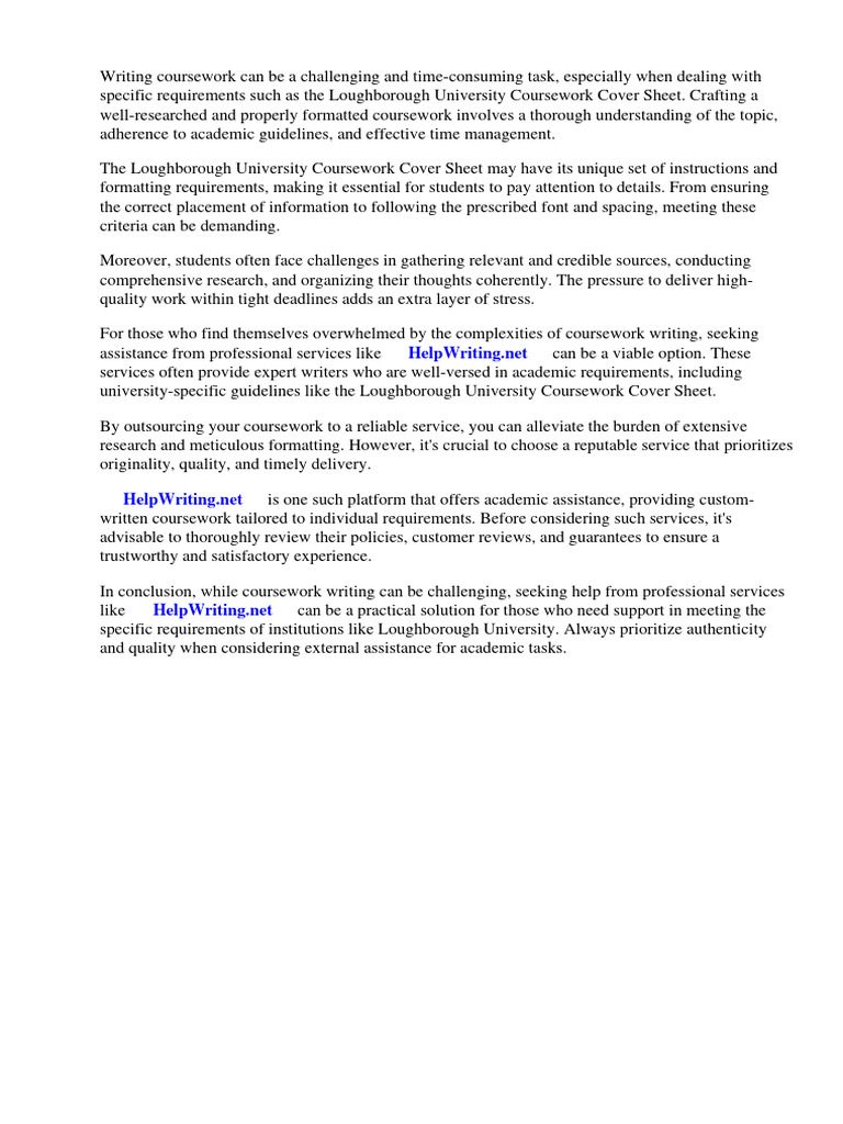 Loughborough University Coursework Cover Sheet | PDF
