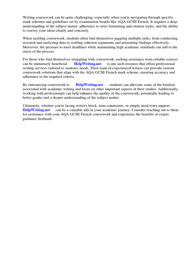 Aqa Gcse French Coursework Mark Scheme | PDF Aqa Gcse French Coursework Mark Scheme | PDF