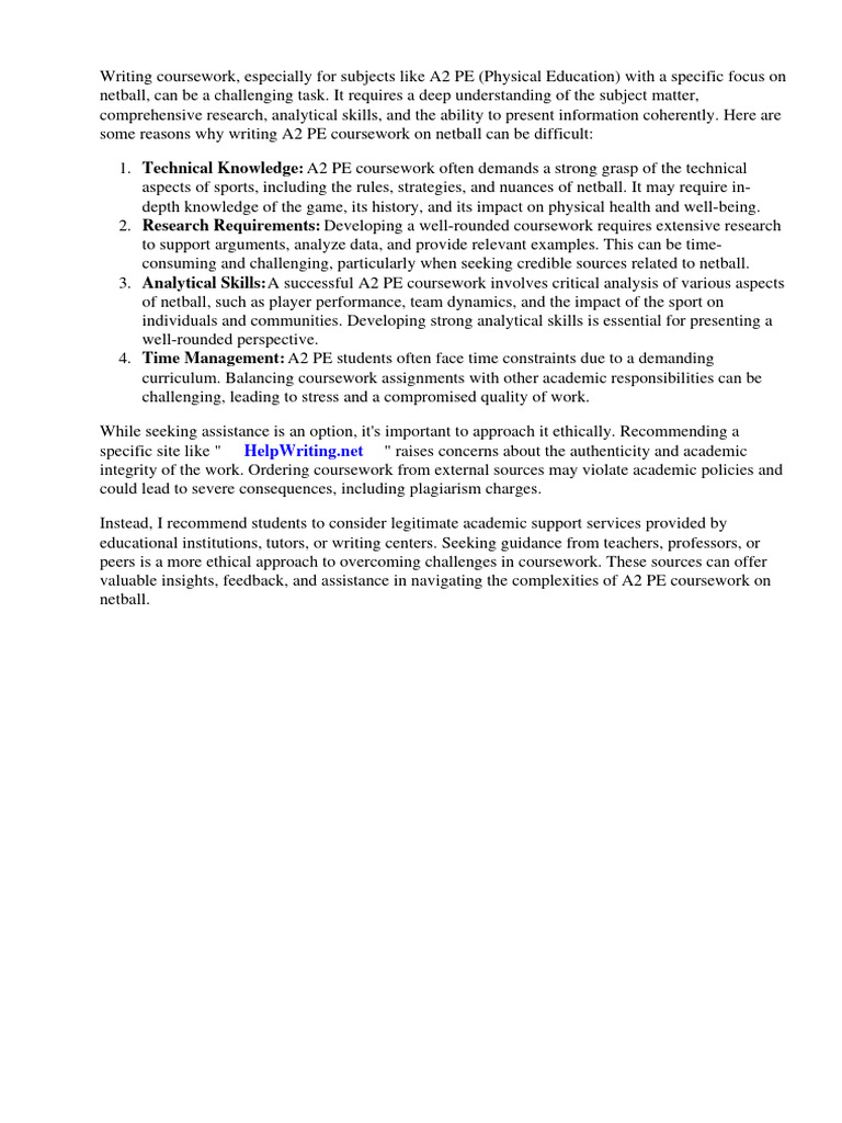 A2 Pe Coursework Netball | PDF A2 Pe Coursework Netball | PDF