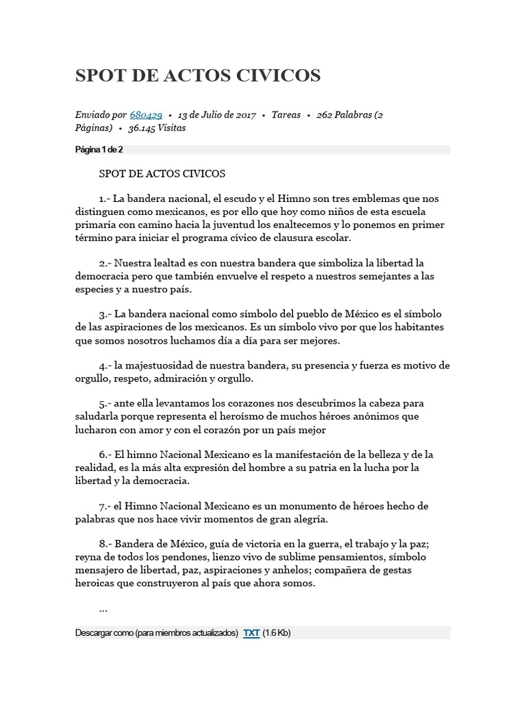 Spot de Actos Civicos | PDF