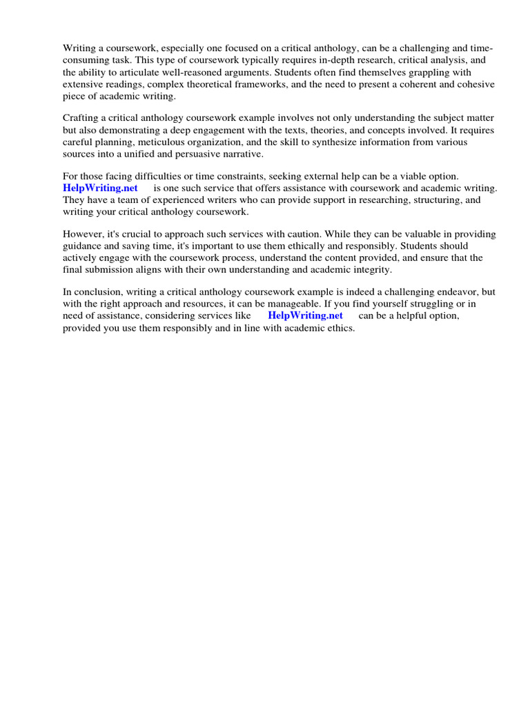 Critical Anthology Coursework Example | PDF | Narrative | Poetry
