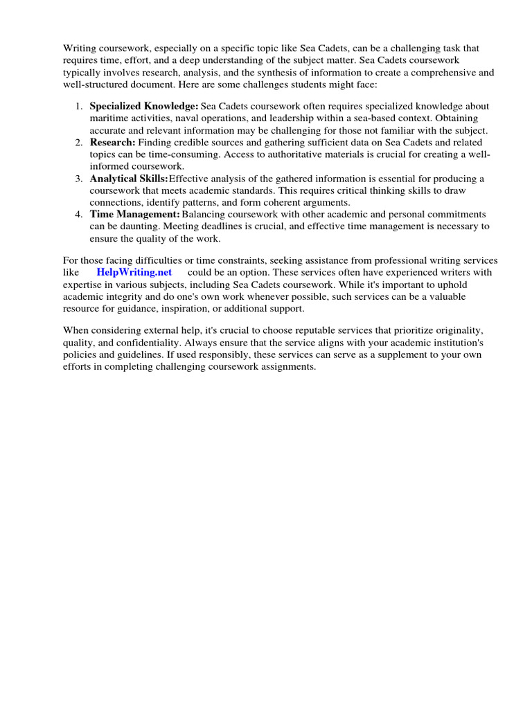 Sea Cadets Coursework | PDF | Cadet | Information