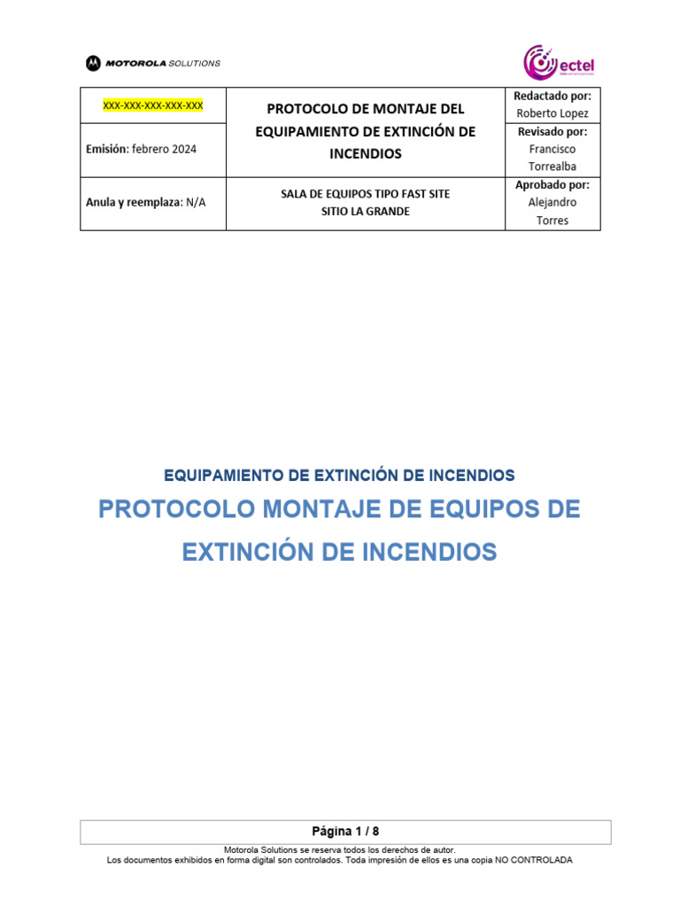 Protocolo Montaje Equipos de Extincion de Incendio - Rev.a | PDF | Ingeniería