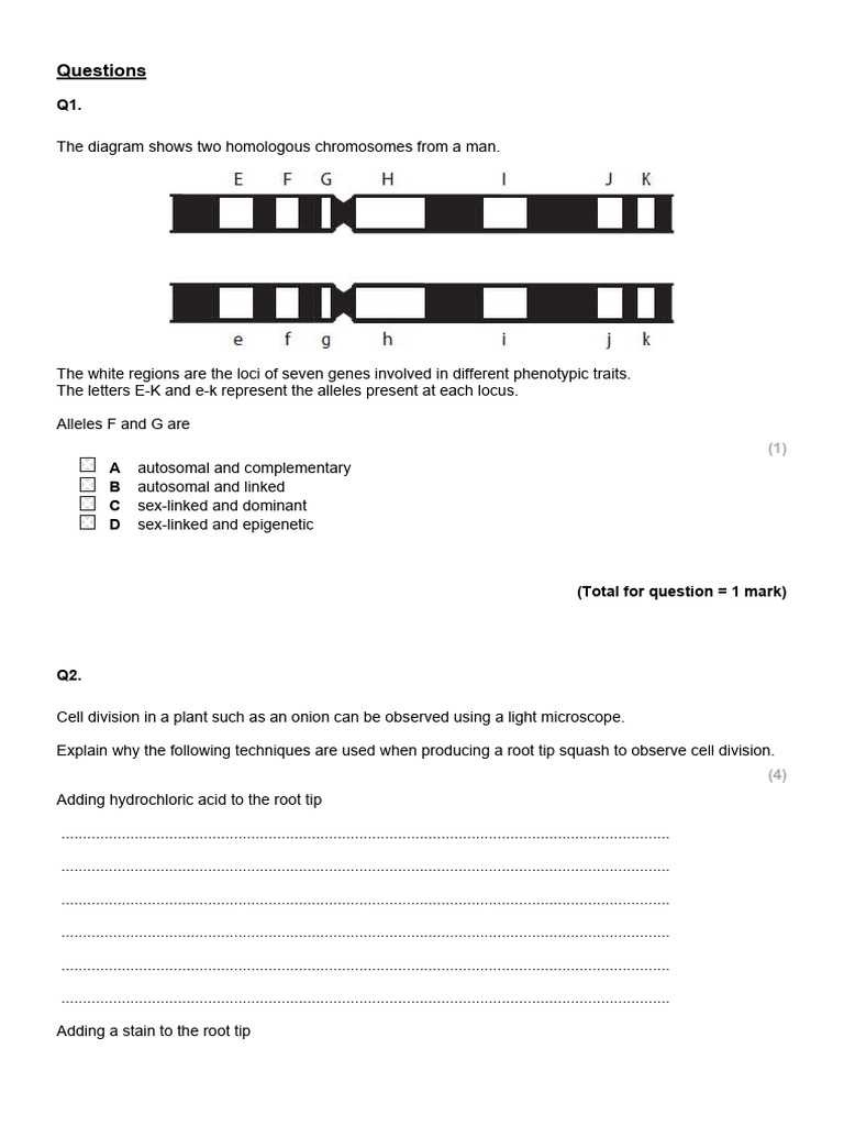A Level Biology Topic 3 Practise Questions | PDF | Ploidy | Genetics