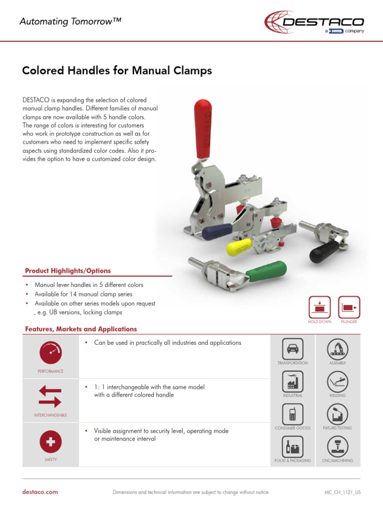 Colored Handles for DESTACO Clamps | PDF | Land Vehicles | Car