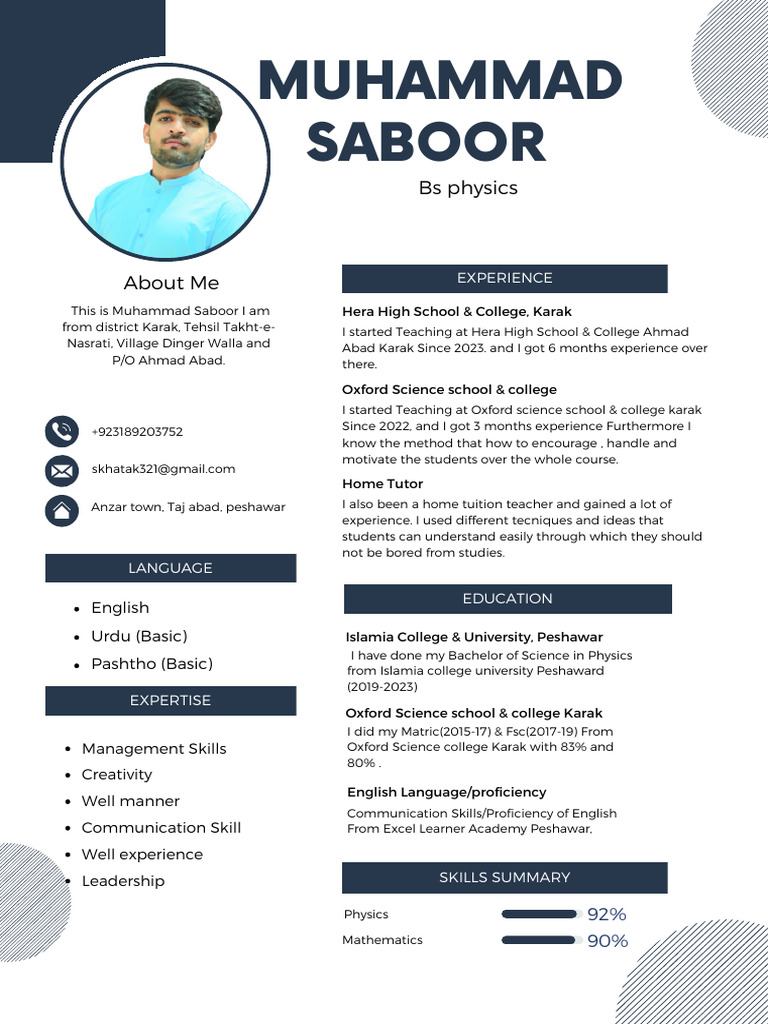 M Saboor CV | PDF | Cognition | Human Communication