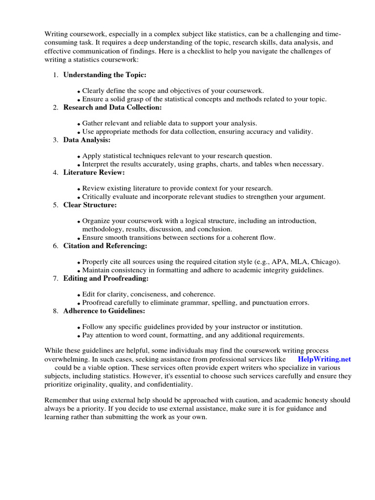 Statistics Coursework Checklist | PDF | Statistics | Citation