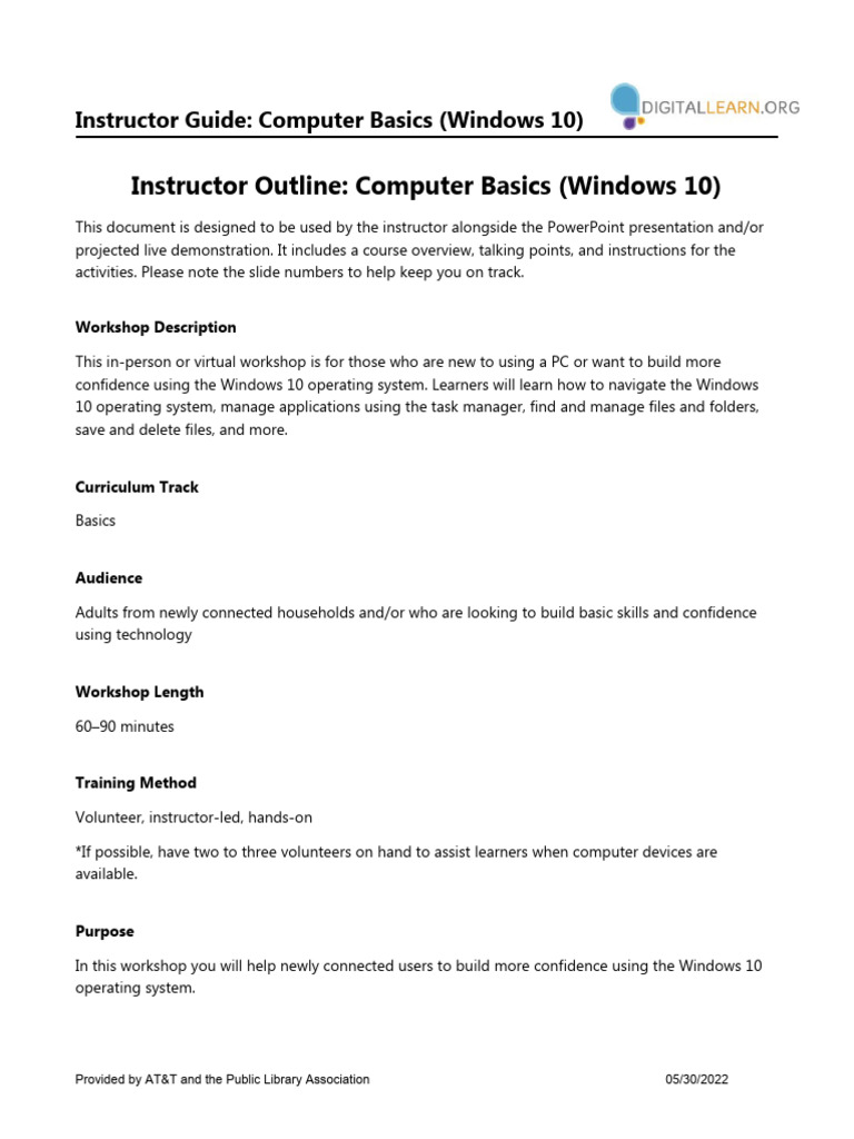 Instructor Guide Computer Basics Windows Pdf Window Computing Human Computer Interaction