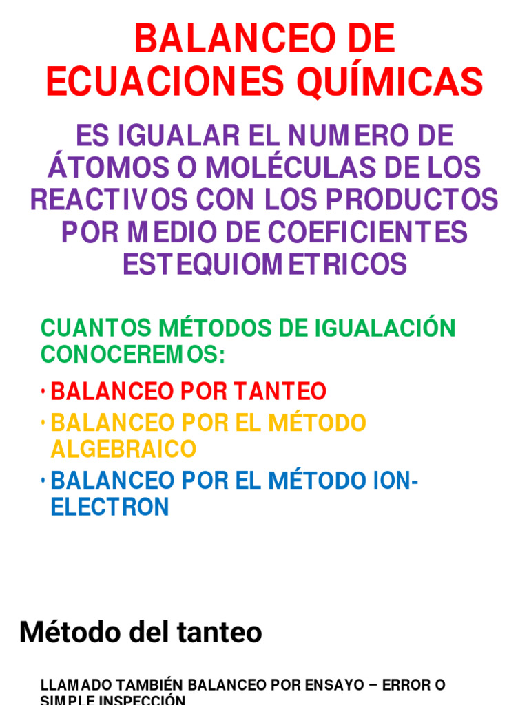 Métodos de Balanceo Químico | PDF | Estequiometría | Química