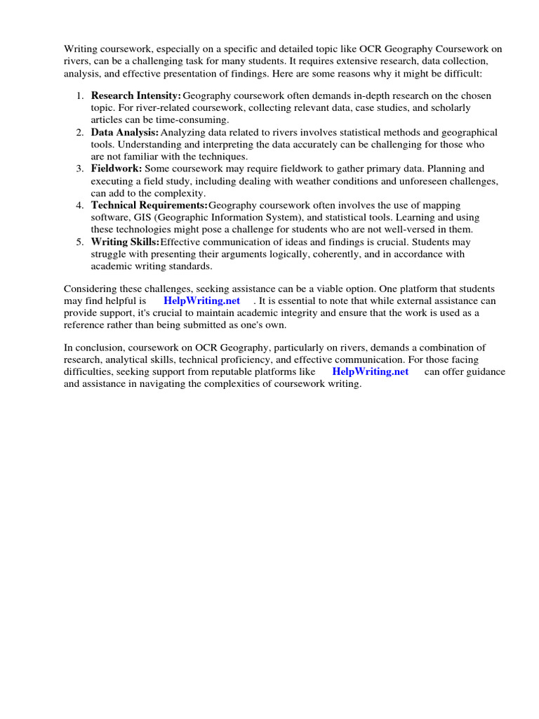 Ocr Geography Coursework Rivers | PDF | Geography | River