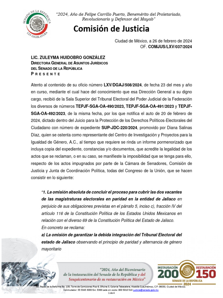 Req - LXV.DGAJ.508.24 JALISCO | PDF | México | Gobierno