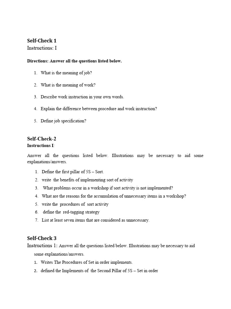 Instructions: I: Self-Check 1 | PDF | Learning | Cognitive Science