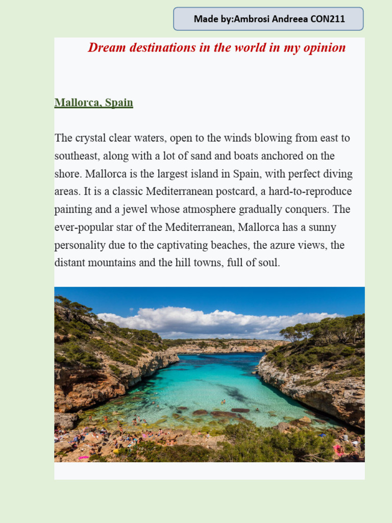 My Dream Destination | PDF | Mediterranean Sea | Beach