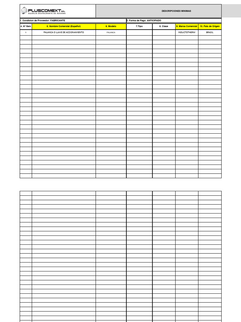 Formulario Aduanero-Palanca de Accionamiento | PDF | Marca