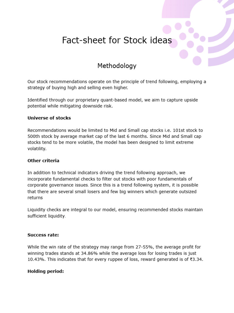 Stock Ideas Factsheet | PDF | Economics | Financial Economics