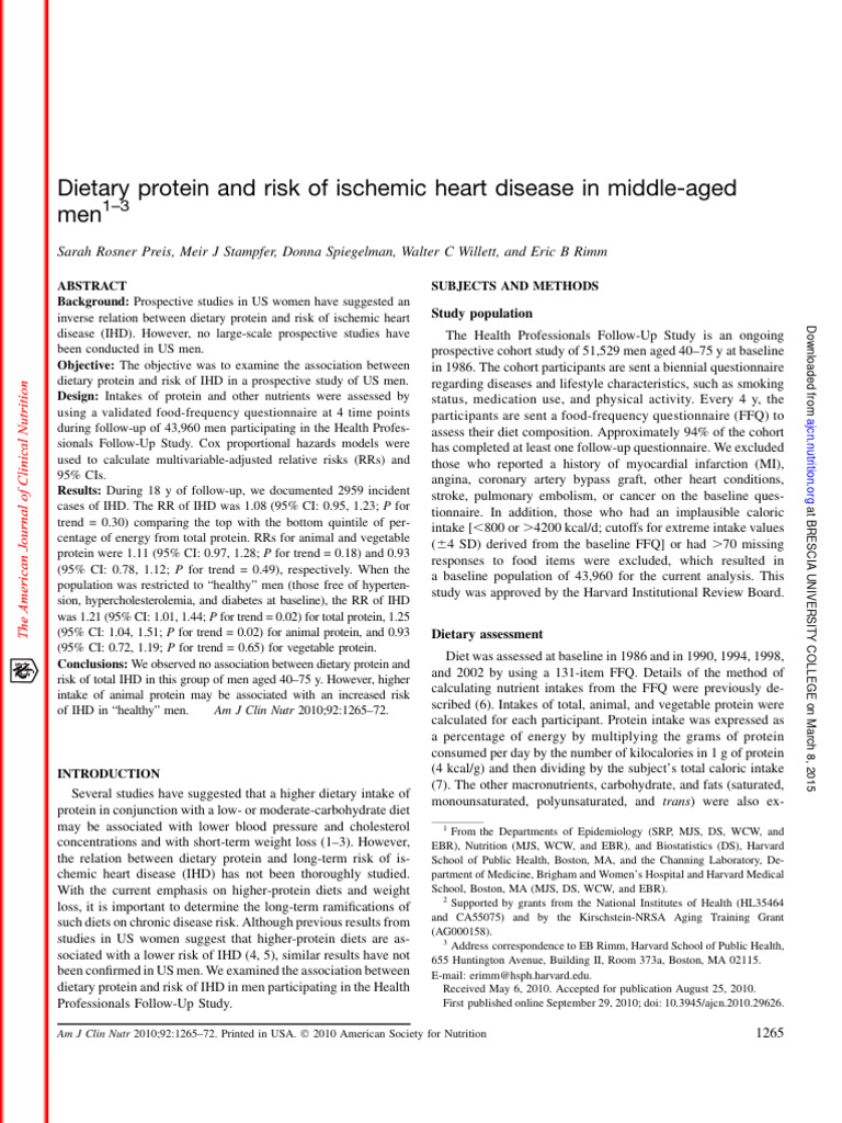 Dietary Protein and Risk of Ischemic Heart Disease in Middle-Aged Men1 ...