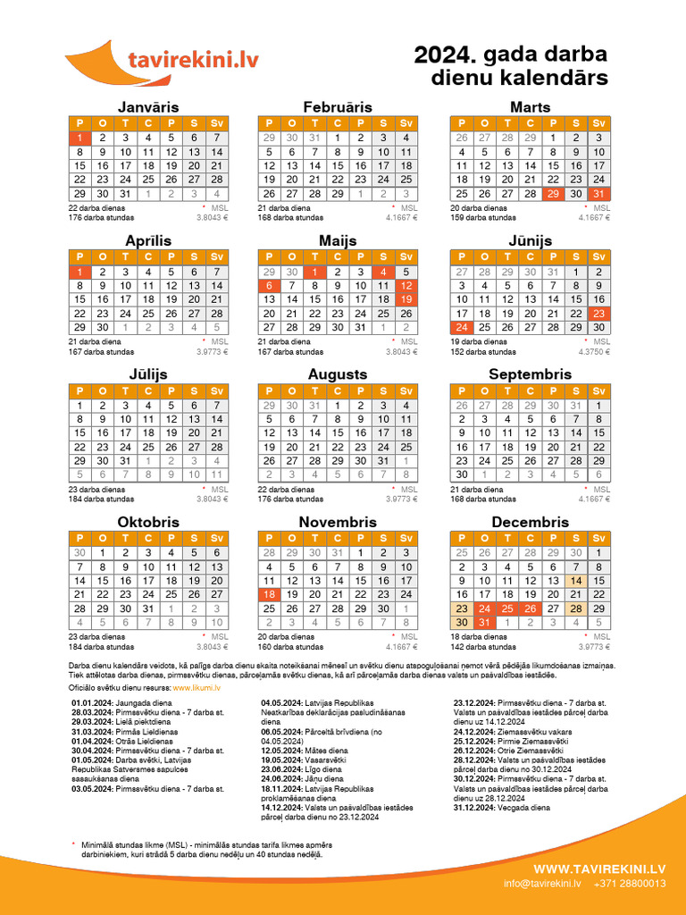 Darba Dienu Kalendars 2024 | PDF