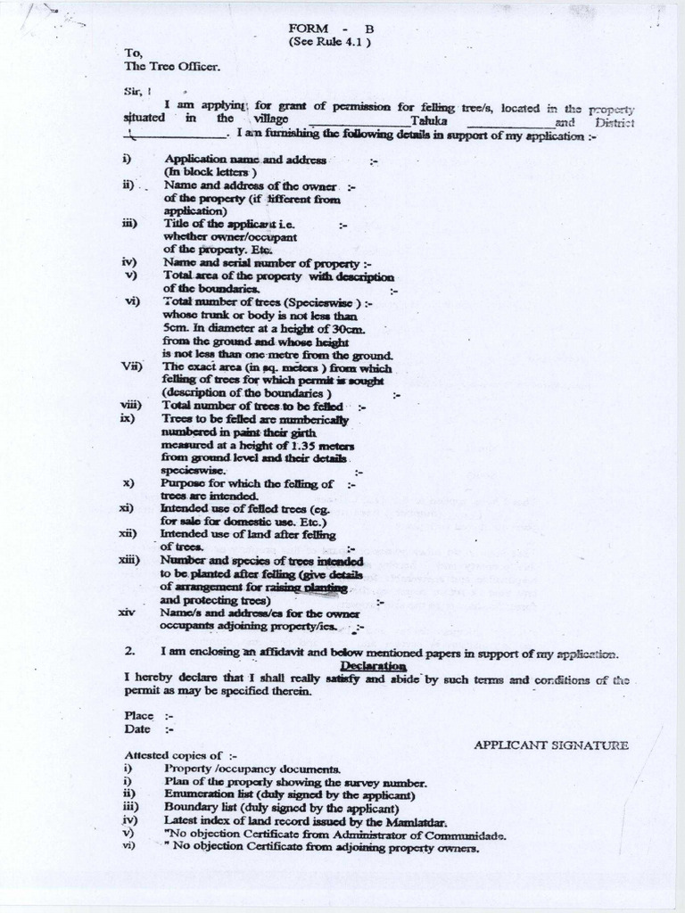 Form For Obtaining Permission For Tree Felling | PDF | Law