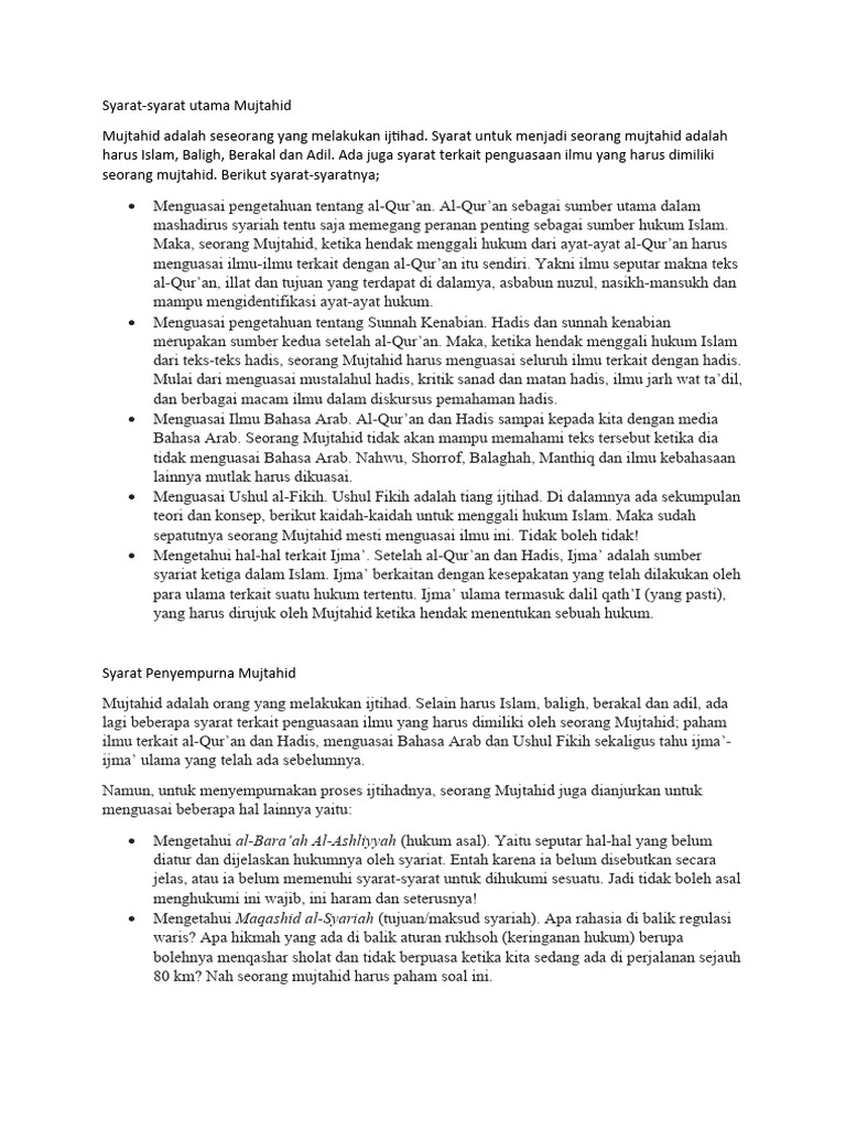 Syarat dan Tingkatan Mujtahid | PDF