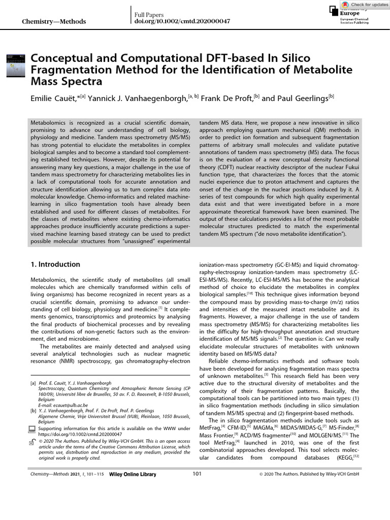 Chemistry Methods - 2020 - Cau T - Conceptual and Computational DFT Based in Silico ...