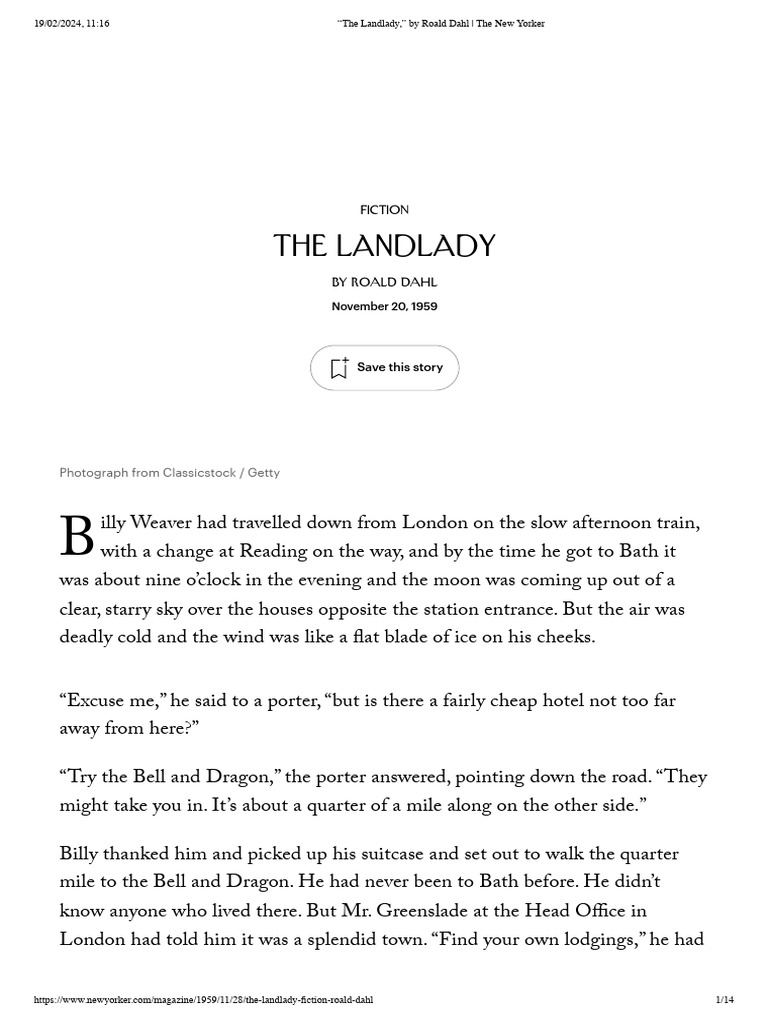 Roald Dahl's "The Landlady" Summary | PDF