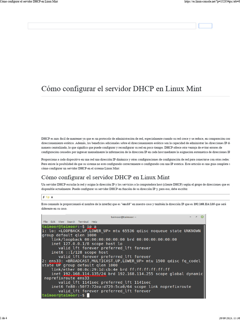 Cómo Configurar El Servidor DHCP en Linux Mint | PDF | Dirección IP | Servidor (Computación)