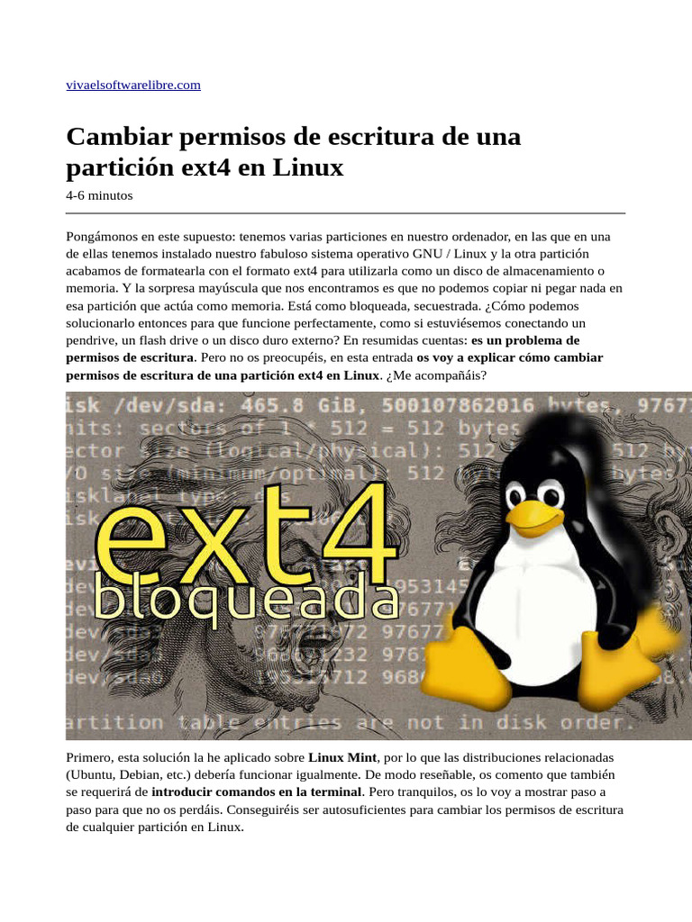 Cambiar Permisos de Escritura de Una Partición Ext4 en Linux | PDF ... Cambiar Permisos de Escritura de Una Partición Ext4 en Linux | PDF ...