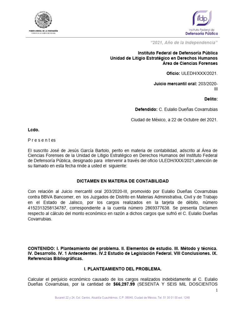 Dictamen Contable: Caso Eulalio Dueñas | PDF | Contabilidad | Sentencia ...