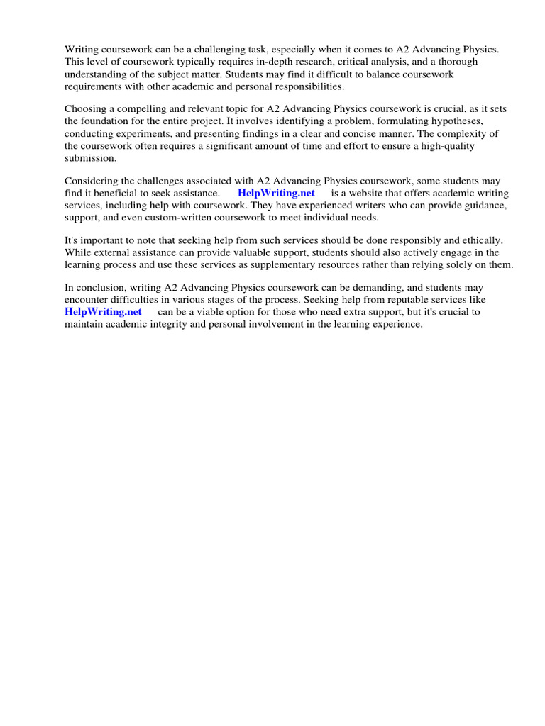 A2 Advancing Physics Coursework Ideas | PDF | Physics | Gce Advanced Level (United Kingdom)
