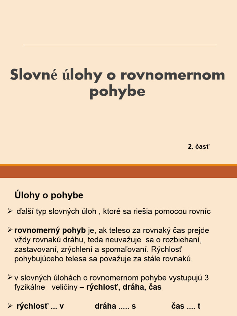 Slovné Úlohy o Pohybe - 2.časť | PDF