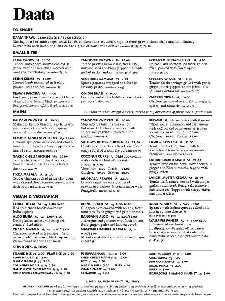 Daata GG A4 Dinner Menu 28 4 23 Web | PDF | Indian Cuisine | Curry