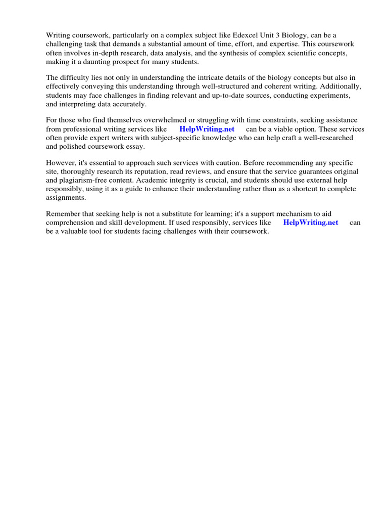 Edexcel Unit 3 Biology Coursework Examples | PDF | Gce Advanced Level ...