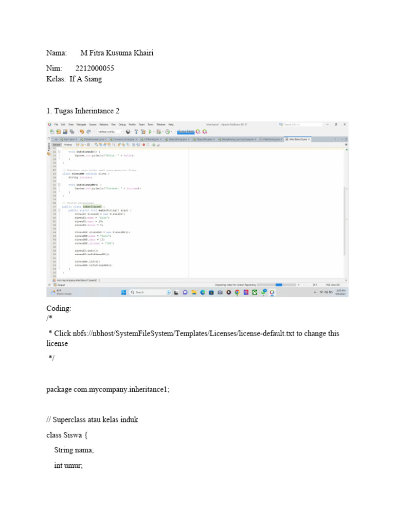 Contoh Kode Inheritance Java Siswa & Kendaraan | PDF | Komputer